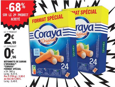 Promo Bâtonnets De Surimi L'original "coraya" Format Spécial -68 Sur Le ...