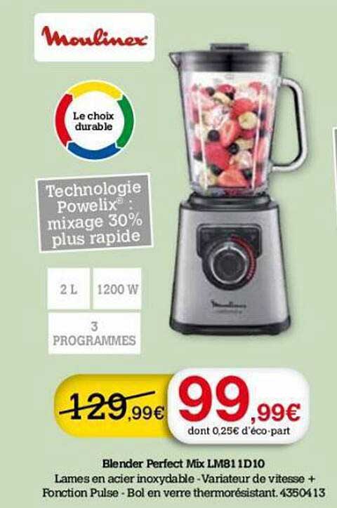 Promo Blender Perfect Mix Lm81 1d10 Moulinex chez Nature et découvertes ...