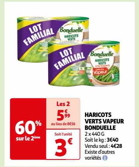 Promo Haricots Verts Vapeur Bonduelle chez Auchan - iCatalogue.fr