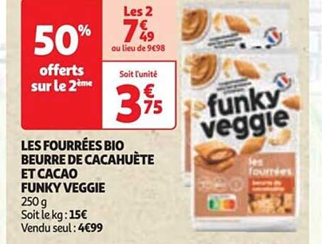 Promo Les Fourrées Bio Beurre De Cacahuète Et Cacao Funky Veggie chez ...