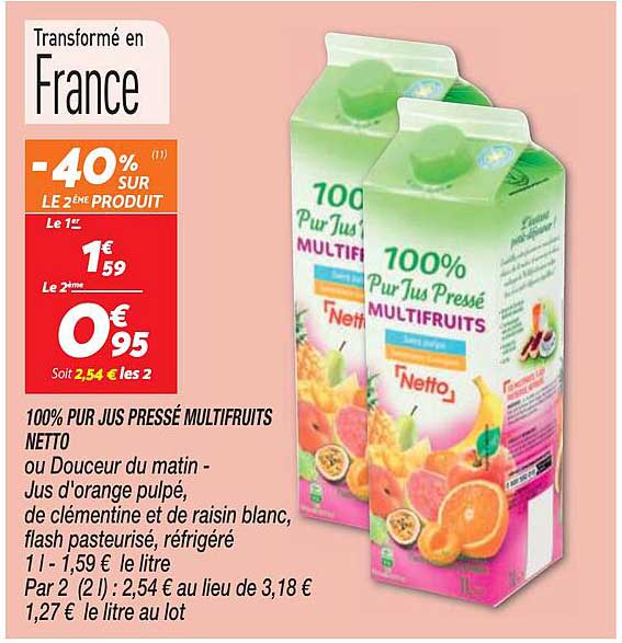 Promo 100% Pur Jus Pressé Multifruits Netto chez Netto - iCatalogue.fr