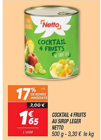 Promo Cocktail 4 Fruits Au Sirop Léger Netto chez Netto - iCatalogue.fr