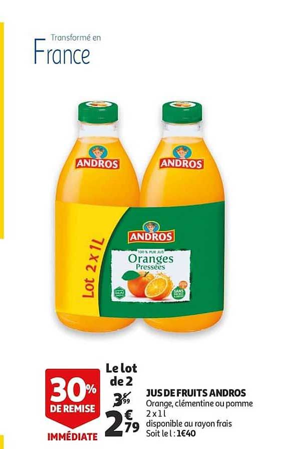 Promo Jus De Fruits Andros 30% De Remise Immédiate chez Auchan ...