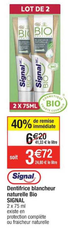 Promo Signal Dentifrice Blancheur Naturelle Bio Signal chez Cora ...