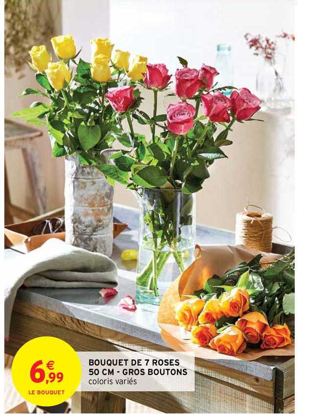 Promo Bouquet De 7 Roses 50 Cm - Gros Boutons chez Intermarché Hyper ...