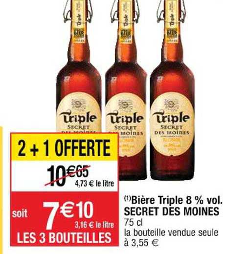 Promo Bière Triple 8% Vol. Secret Des Moines chez Cora - iCatalogue.fr