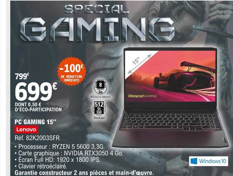 Promo Pc Gaming 15" Lenovo chez E.Leclerc - iCatalogue.fr