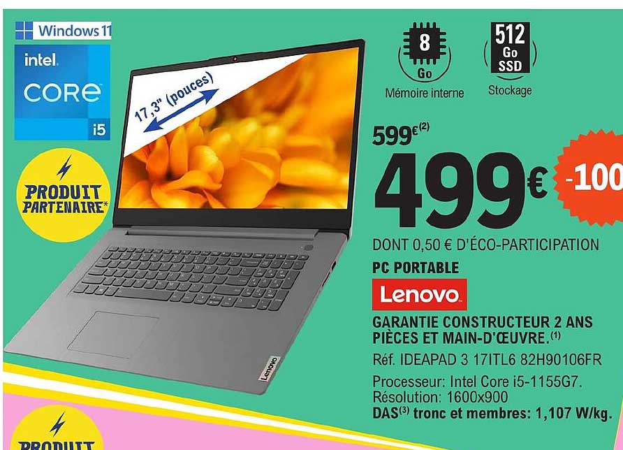 Promo Pc Portable Lenovo chez E.Leclerc - iCatalogue.fr
