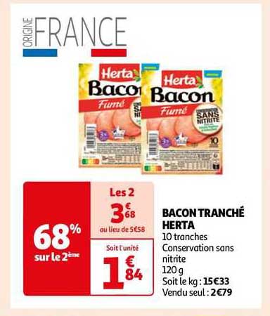 Promo Bacon Tranché Herta chez Auchan - iCatalogue.fr