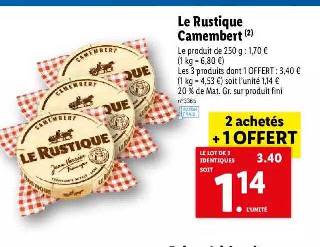 Promo Le Rustique Camembert chez Lidl - iCatalogue.fr