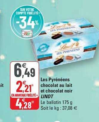 Promo Les Pyrénéens Chocolat Au Lait Et Chocolat Noir Lindt chez G20 ...