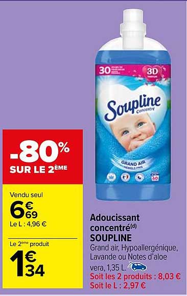 Promo Adoucissant Concentré Soupline chez Carrefour Market - iCatalogue.fr