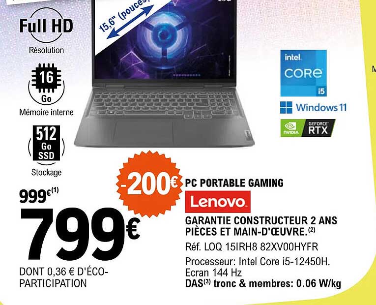 Promo Pc Portable Gaming Lenovo chez E.Leclerc - iCatalogue.fr