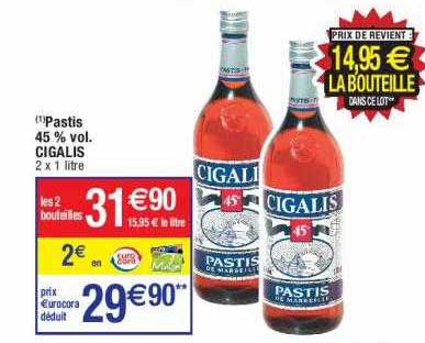 Promo Pastis 45% Vol. Cigalis chez Cora - iCatalogue.fr