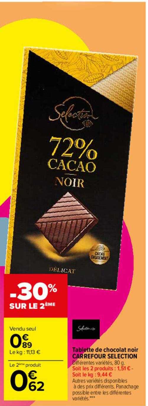 Promo Tablette De Chocolat Noir Carrefour Sélection chez Carrefour ...