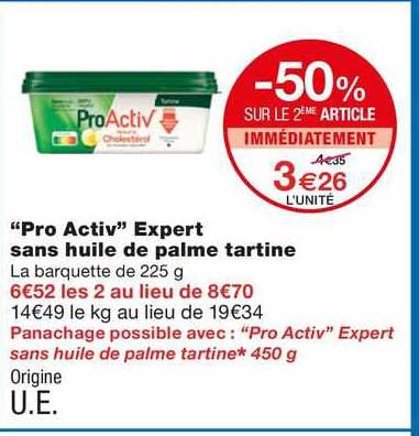 Promo "pro Activ" Expert Sans Huile De Palme Tartine chez Monoprix ...