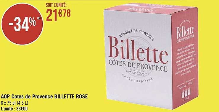 Promo Aop Côtes De Provence Billette Rose chez Casino Supermarchés ...