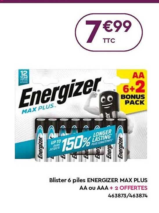 Promo Blister 6 Piles Energizer Max Plus Aa Ou Aaa + 2 Offertes chez ...