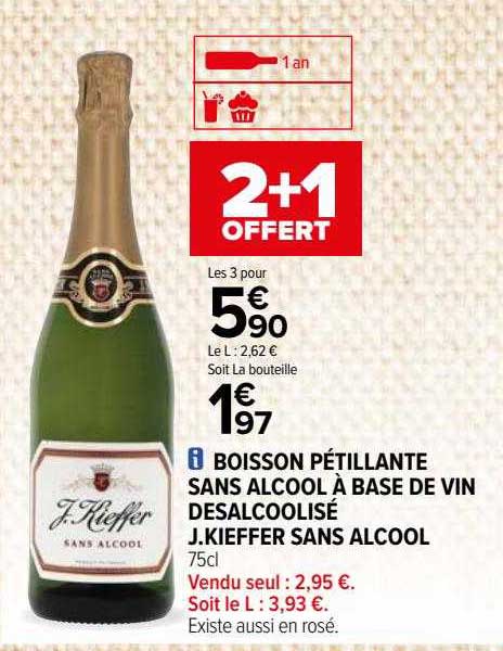 Promo Boisson Pétillante Sans Alcool à Base De Vin Désalcoolisé J.kieffer Sans Alcool chez ...