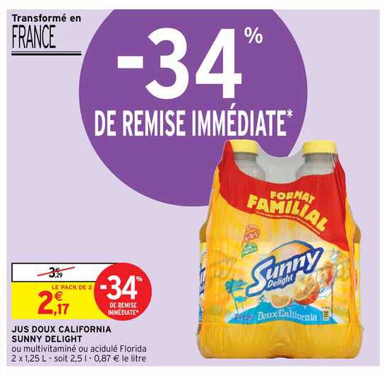 Promo Jus Doux California Sunny Delight -34% De Remise Immédiate chez ...