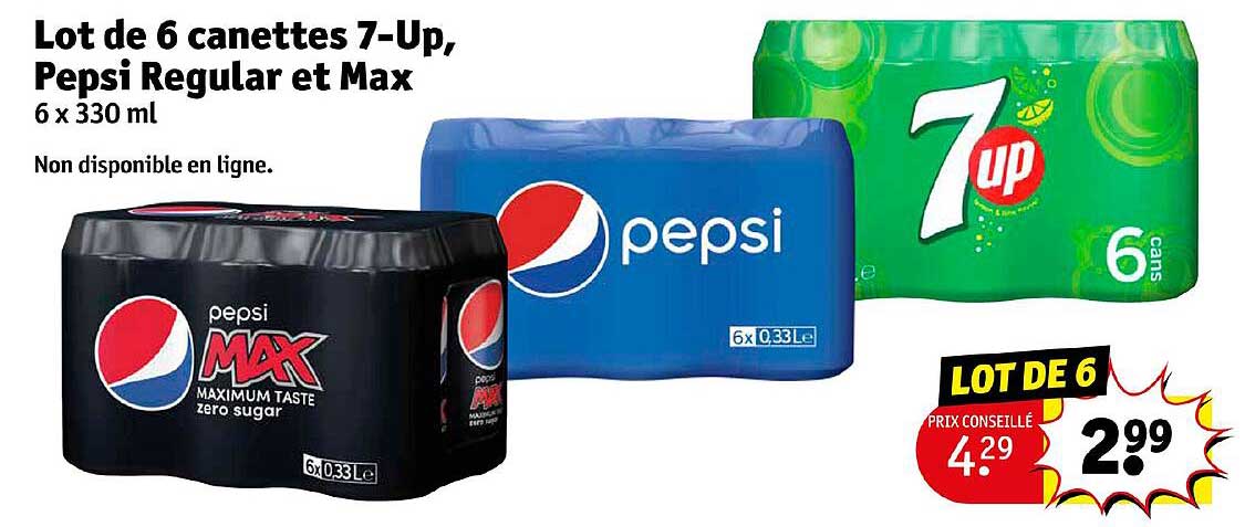 Promo Lot De 6 Canettes 7-up, Pepsi Régular Et Max chez Kruidvat ...