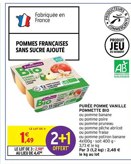 Promo Purée Pomme Vanille Pommette Bio chez Intermarché Hyper ...