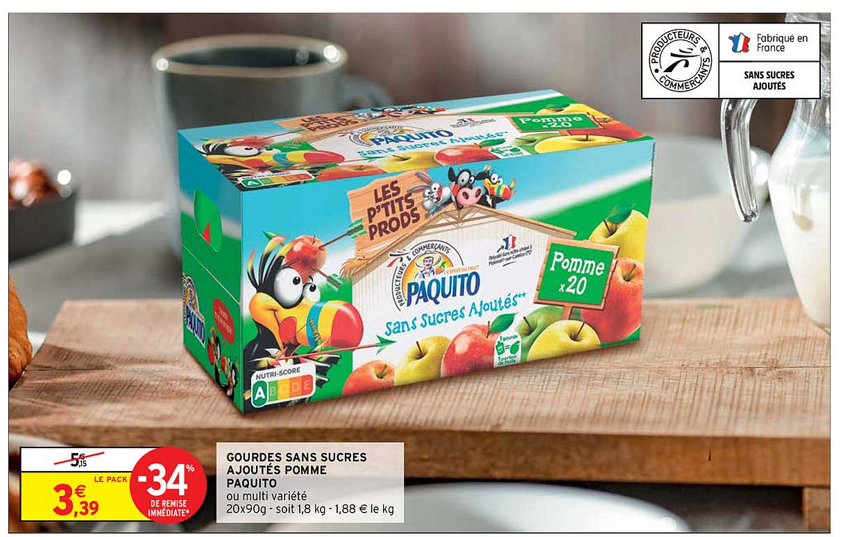 Promo Gourdes Sans Sucres Ajoutés Pomme Paquito chez Intermarché ...