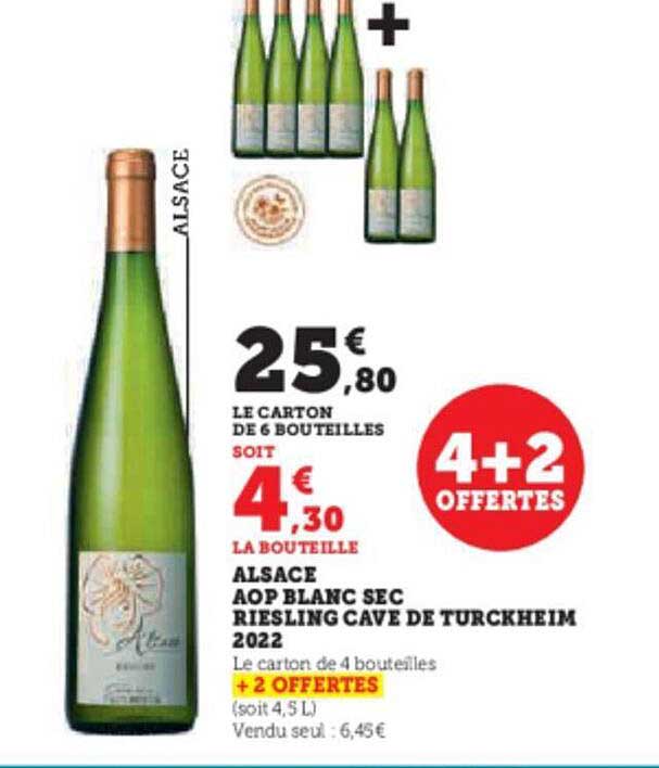 Promo Alsace Aop Blanc Sec Riesling Cave De Turckheim 2022 chez Super U - iCatalogue.fr