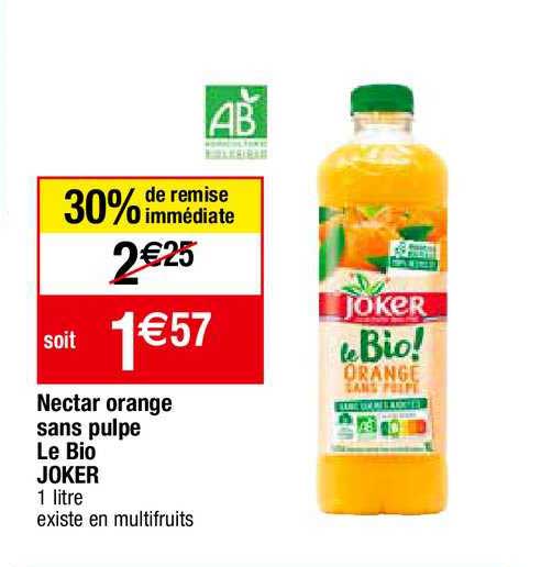 Promo Nectar Orange Sans Pulpe Le Bio Joker chez Migros France - iCatalogue.fr