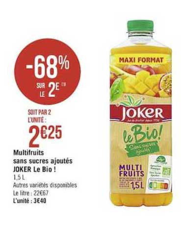 Promo Multifruits Sans Sucres Ajoutés Joker Le Bio! -68% Sur Le 2e chez Casino Supermarchés ...
