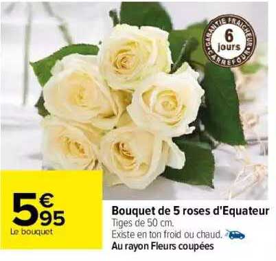 Promo Bouquet De 5 Roses D'équateur chez Carrefour - iCatalogue.fr