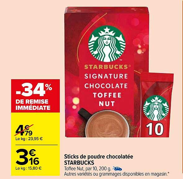 Offre Sticks De Poudre Chocolatée Starbucks chez Carrefour Market