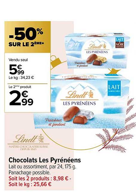 Promo Chocolats Les Pyrénéens Lindt chez Carrefour Contact - iCatalogue.fr