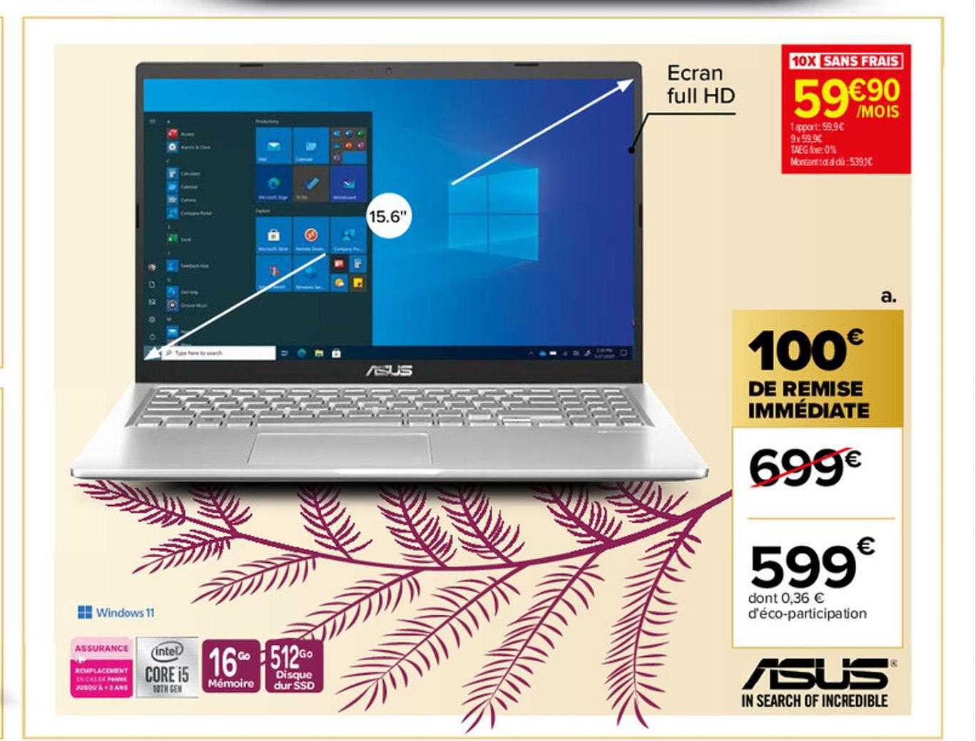 Promo Pc Portable 15.6" Asus chez Carrefour - iCatalogue.fr