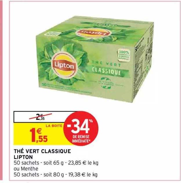 Promo Thé Vert Classique Lipton chez Intermarché Hyper - iCatalogue.fr