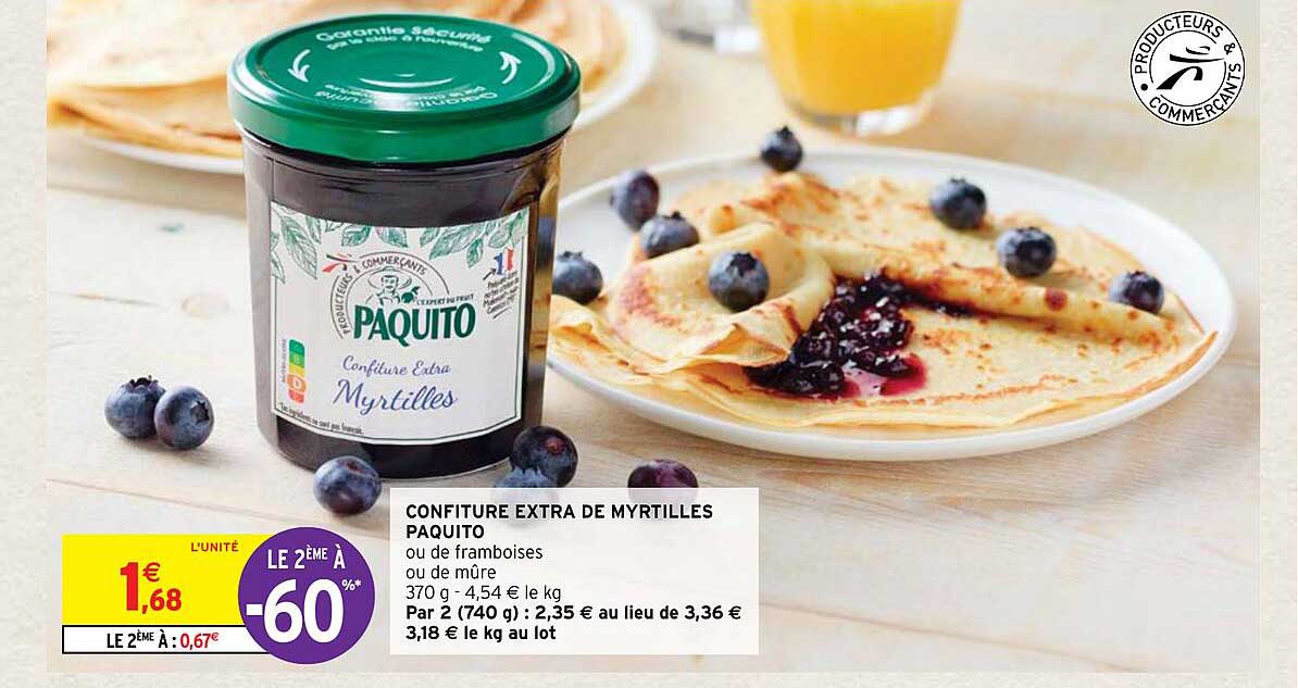 Promo Confiture Extra De Myrtilles Paquito chez Intermarché Hyper ...