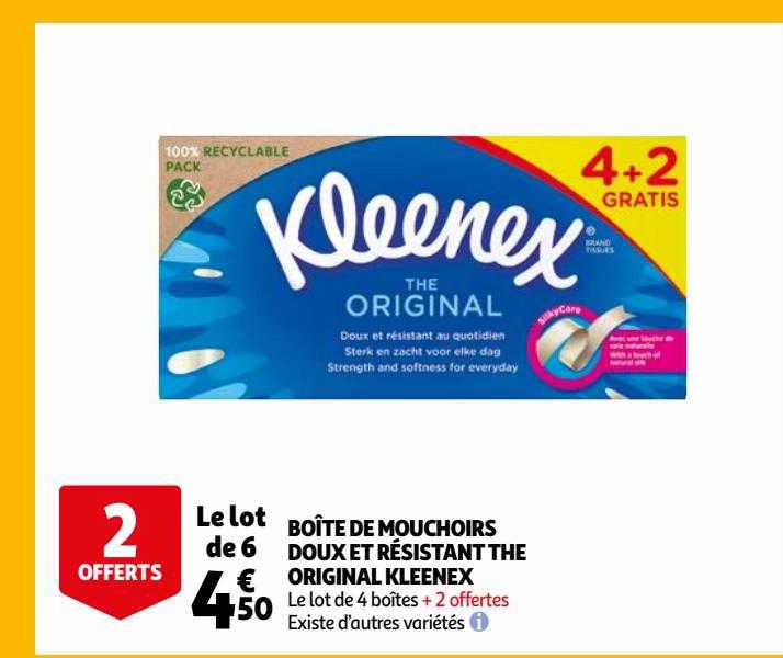 Promo Boîte De Mouchoirs Doux Et Résistant The Original Kleenex chez ...
