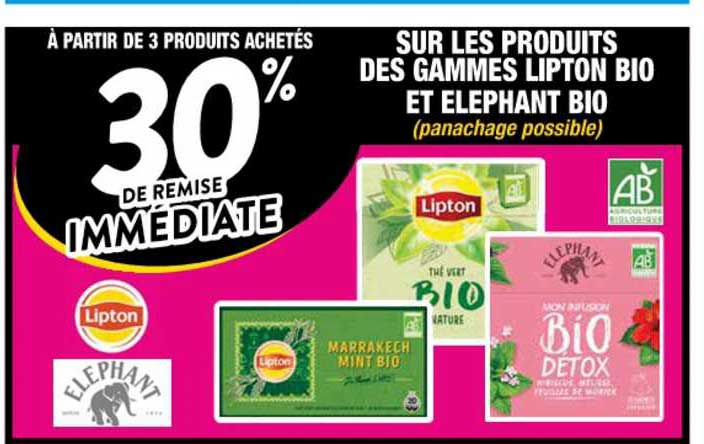 Promo Produits Des Gammes Lipton Bio Et éléphant Bio chez Cora ...