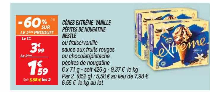 Promo Cônes Extrême Vanille Pépites De Nougatine Nestlé chez Netto ...