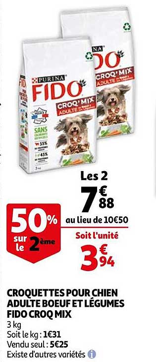 Promo Croquettes Pour Chien Adulte Boeuf Et Légumes Fido Croq Mix chez ...