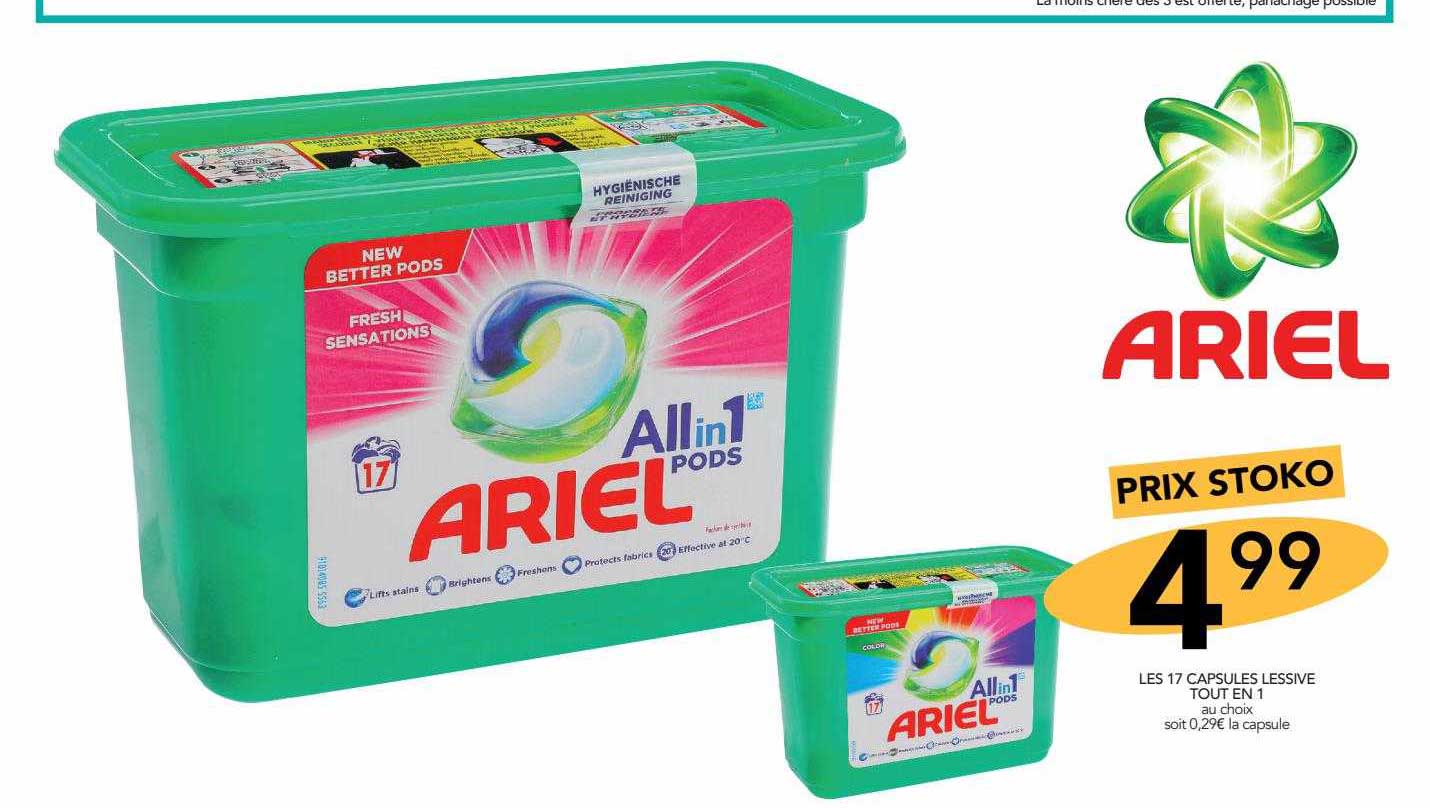 Promo Les 17 Capsules Lessive Tout En 1 Ariel chez Stokomani ...