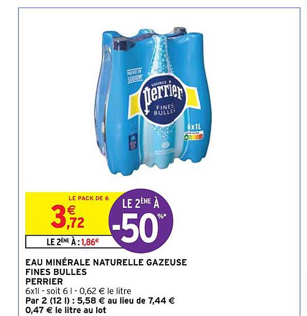 Promo Eau Minérale Naturelle Gazeuse Fines Bulles Perrier chez ...