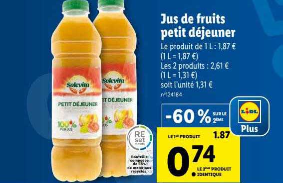 Promo Jus De Fruits Petit Déjeuner Solevita chez Lidl - iCatalogue.fr
