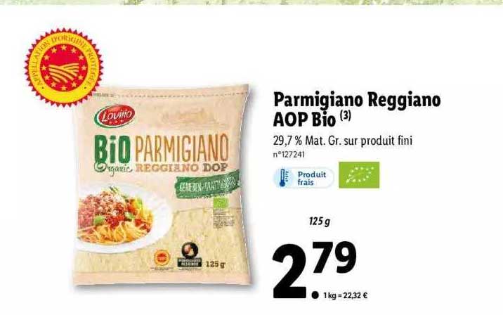Promo Parmigiano Reggiano Aop Bio chez Lidl - iCatalogue.fr