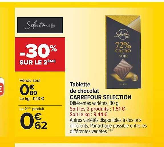 Promo Tablette De Chocolat Carrefour Sélection chez Carrefour ...