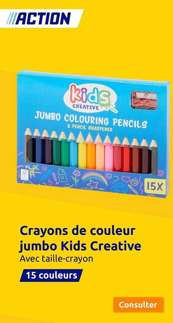 Promo Crayons De Couleur Jumbo Kids Créative chez Action - iCatalogue.fr
