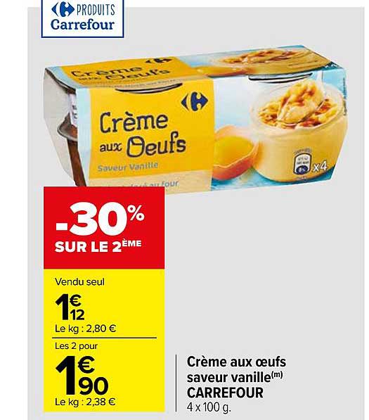 Promo Crème Aux œufs Saveur Vanille Carrefour chez Carrefour ...