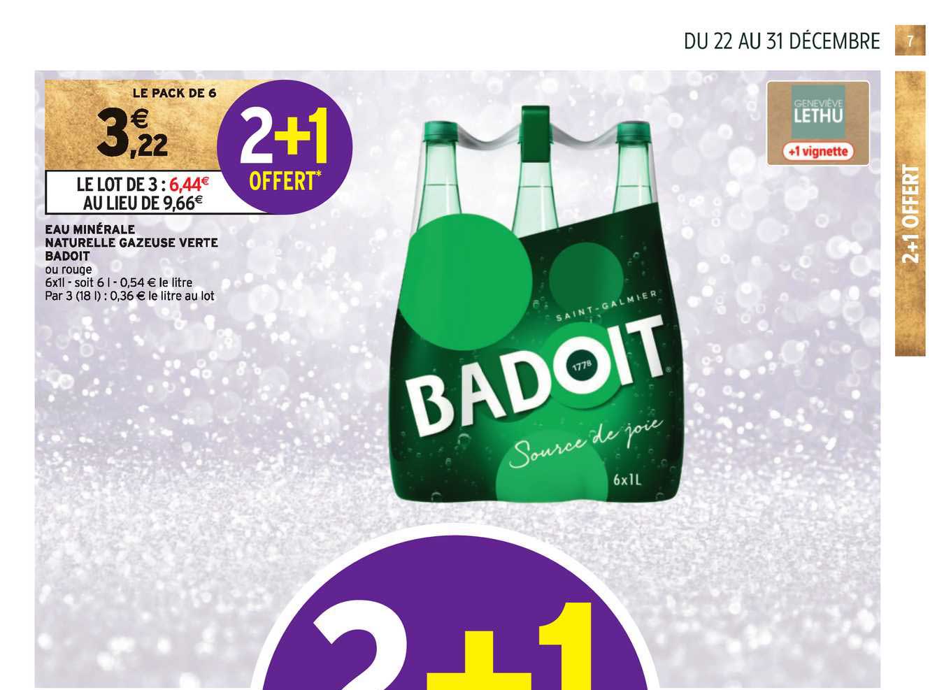 Promo Eau Minérale Naturelle Gazeuse Verte Badoit chez Intermarché ...