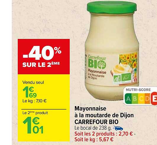 Promo Mayonnaise à La Moutarde De Dijon Carrefour Bio chez Carrefour ...