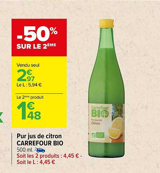 Promo Pur Jus De Citron Carrefour Bio chez Carrefour - iCatalogue.fr